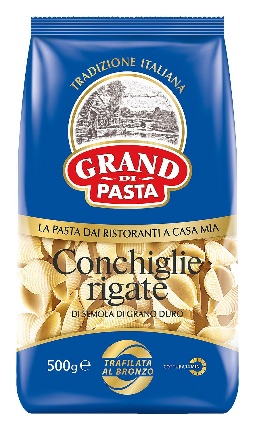 Упаковка из 12 пачек Макароны Ракушки Grand Di Pasta (конкилье ригате) 450г