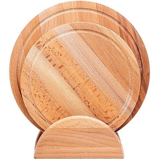 Набор разделочных досок Хозяюшка 2 шт, круглые, 30 см, 25 см, на подставке, бук (30-7)