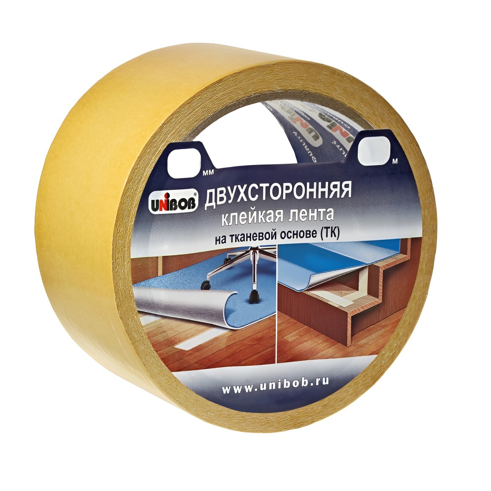 Скотч двусторонний тканевый Unibob, 25 мм x 25 м, белый, 1шт