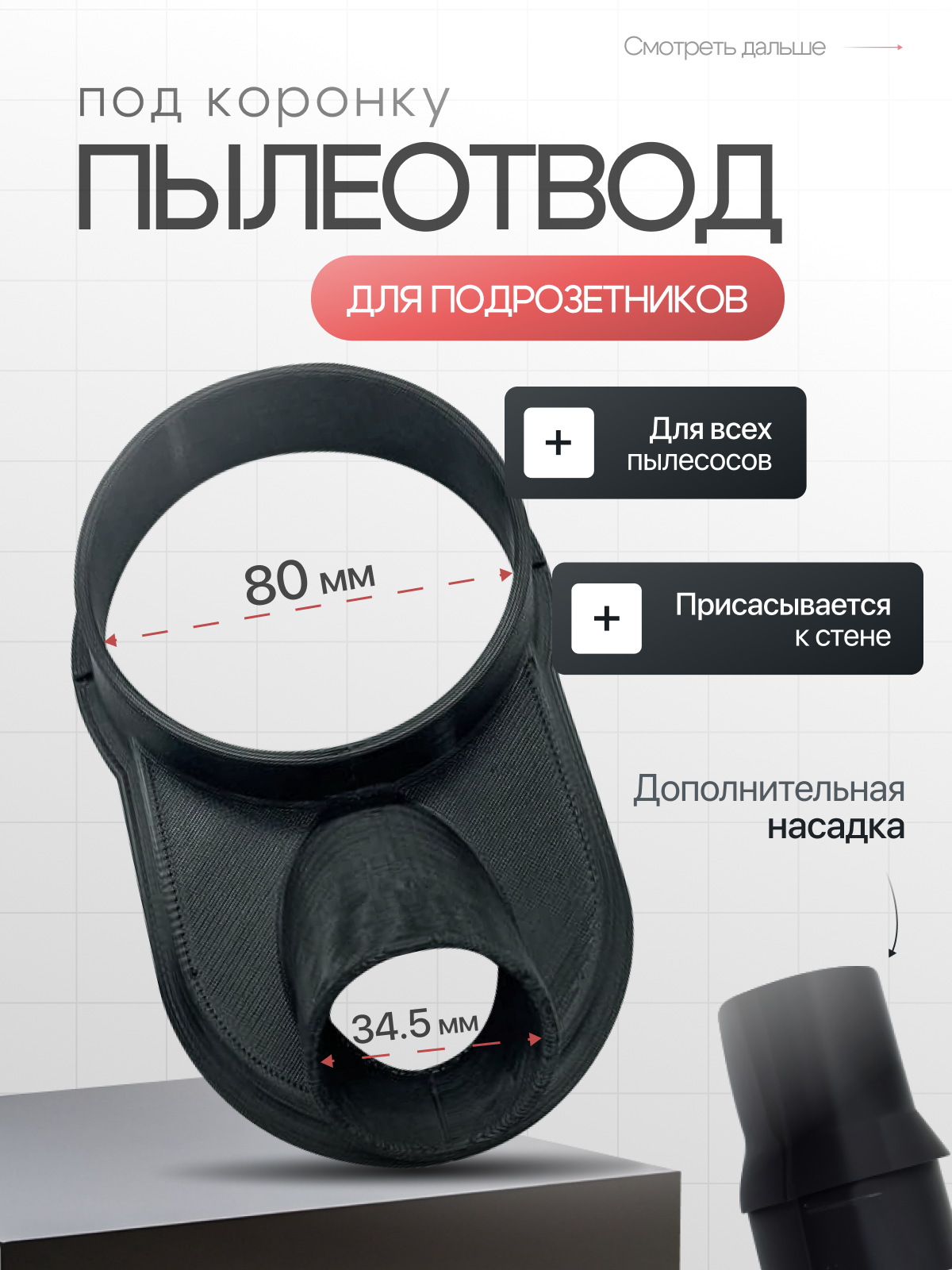 Пылеотвод под коронку, пылеуловитель для подрозетников. Пылеотвод для перфоратора