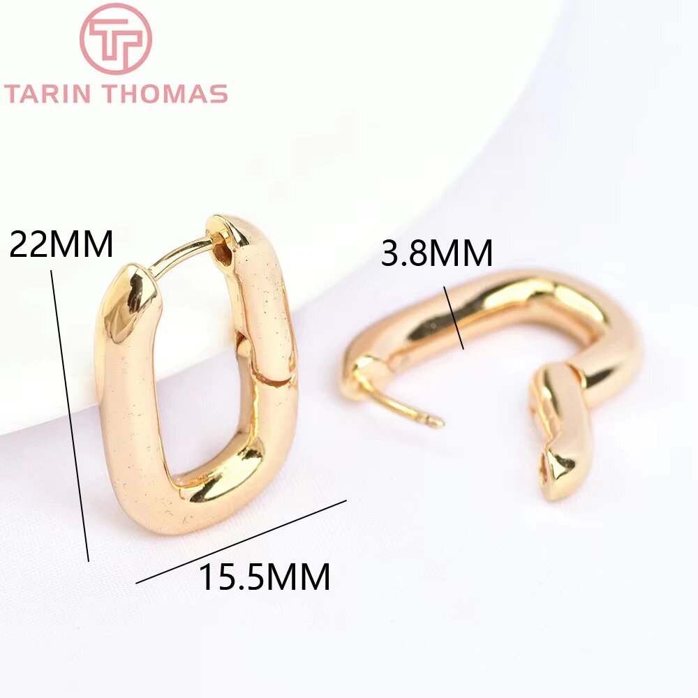 Прямоугольные серьги-кольца из латуни с цирконом TARIN THOMAS, 24-каратный золотой 5935-15.5x22MM