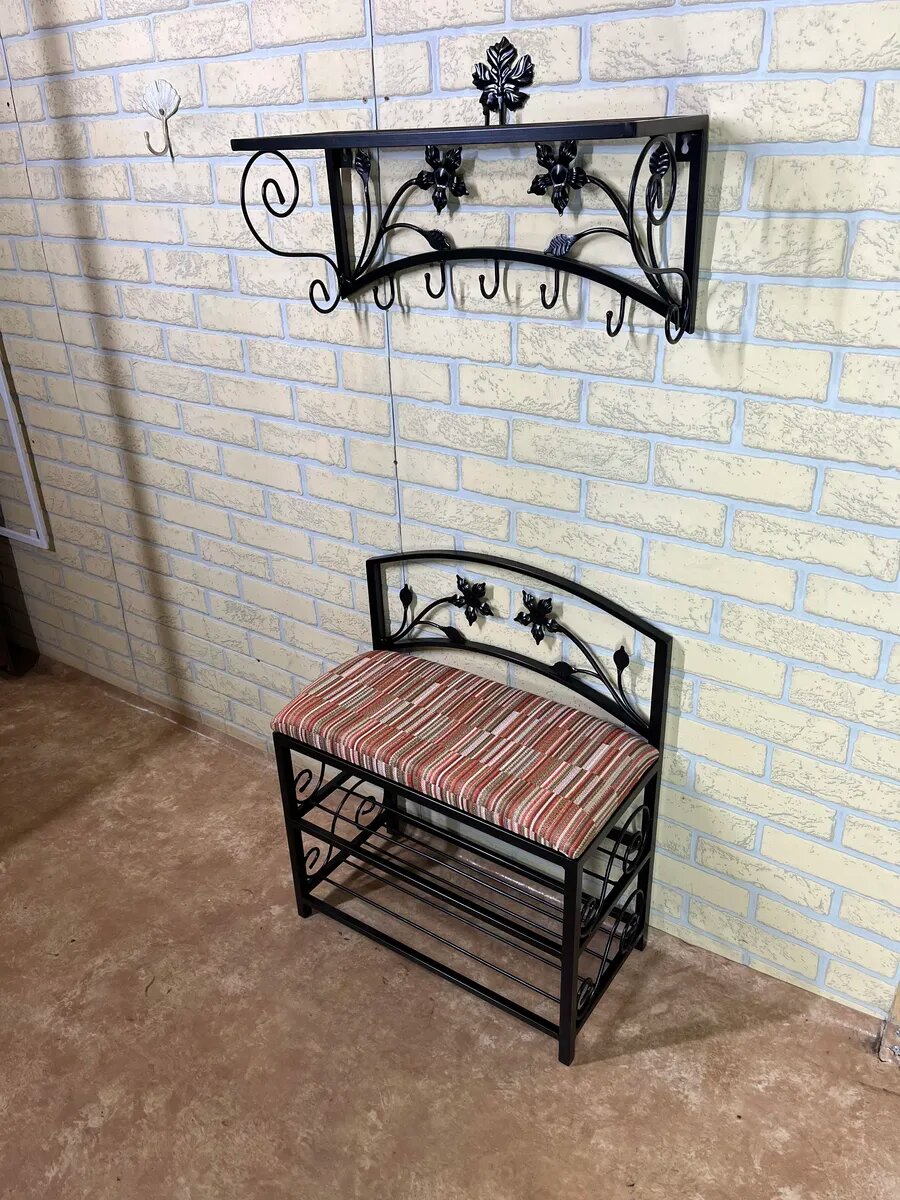 Кованая прихожая, вешалка + банкетка, Студия кованой мебели Нива, цвет батик