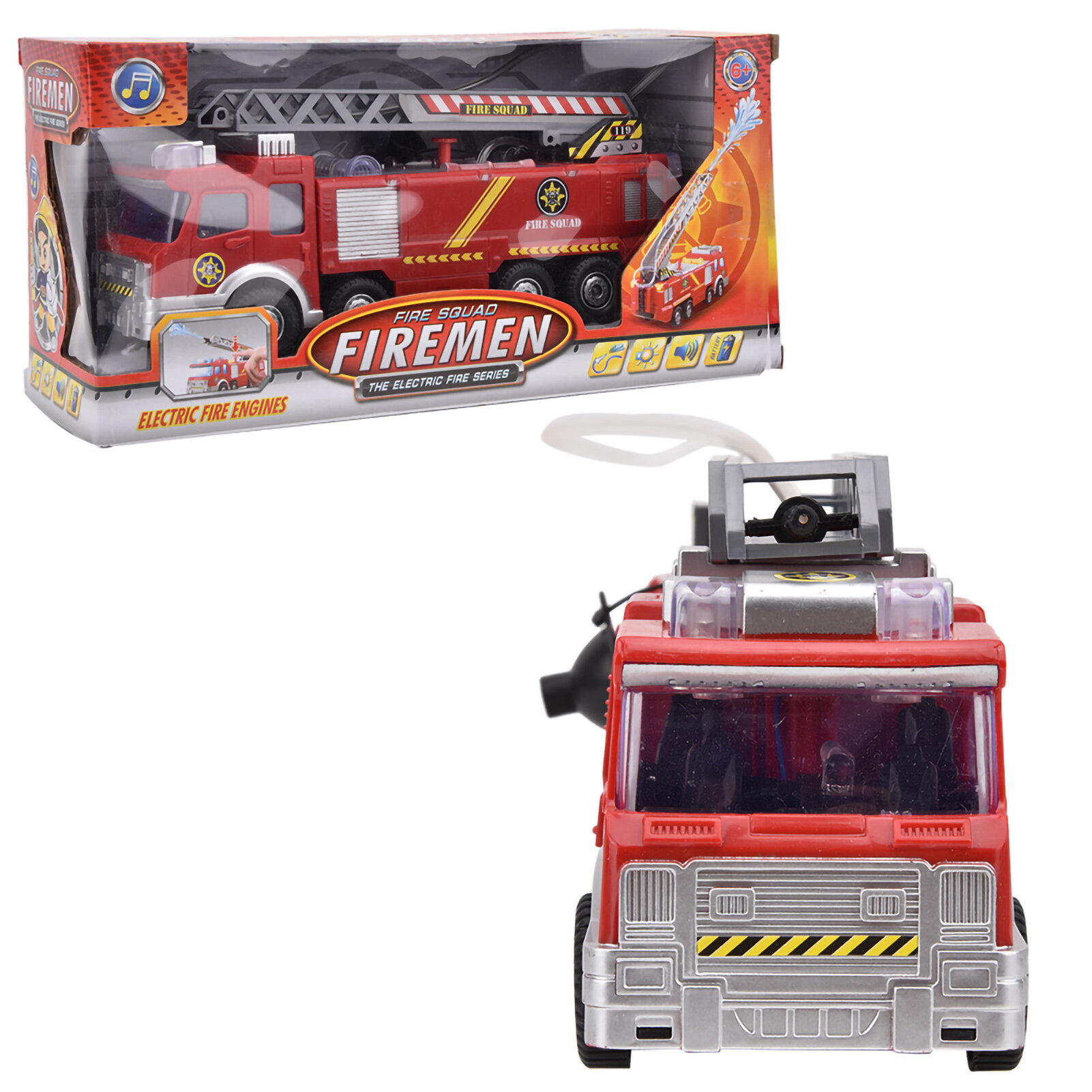 Электрическая модель пожарной машины с музыкой и водяным распылителем для детей, игрушка в виде автомобиля