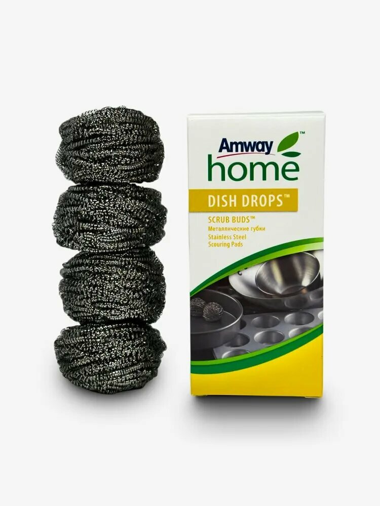 Губки для мытья посуды Amway Dish Drops, 4 шт, нержавеющая сталь, антибактериальные, долговечные