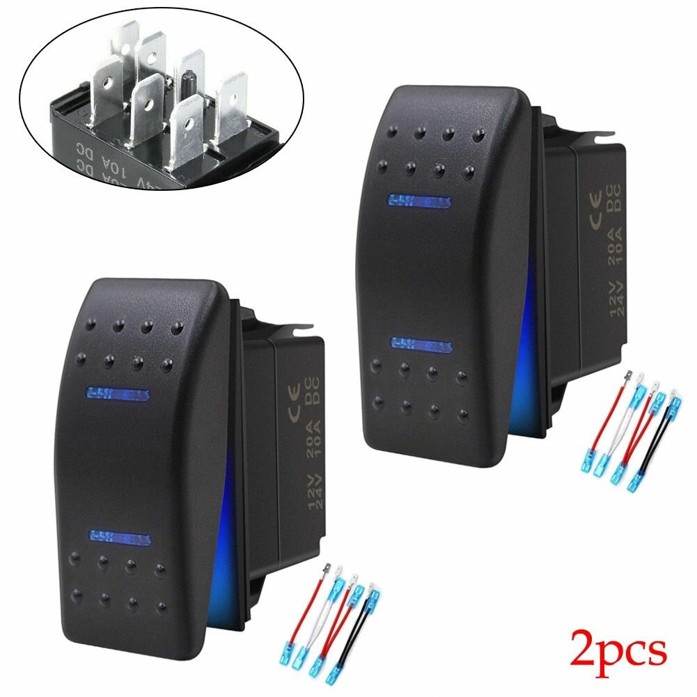 3-позиционный переключатель DPDT ВКЛ-ВЫКЛ-ВКЛ 12В 20А для лодок и авто с синей подсветкой и перемычками