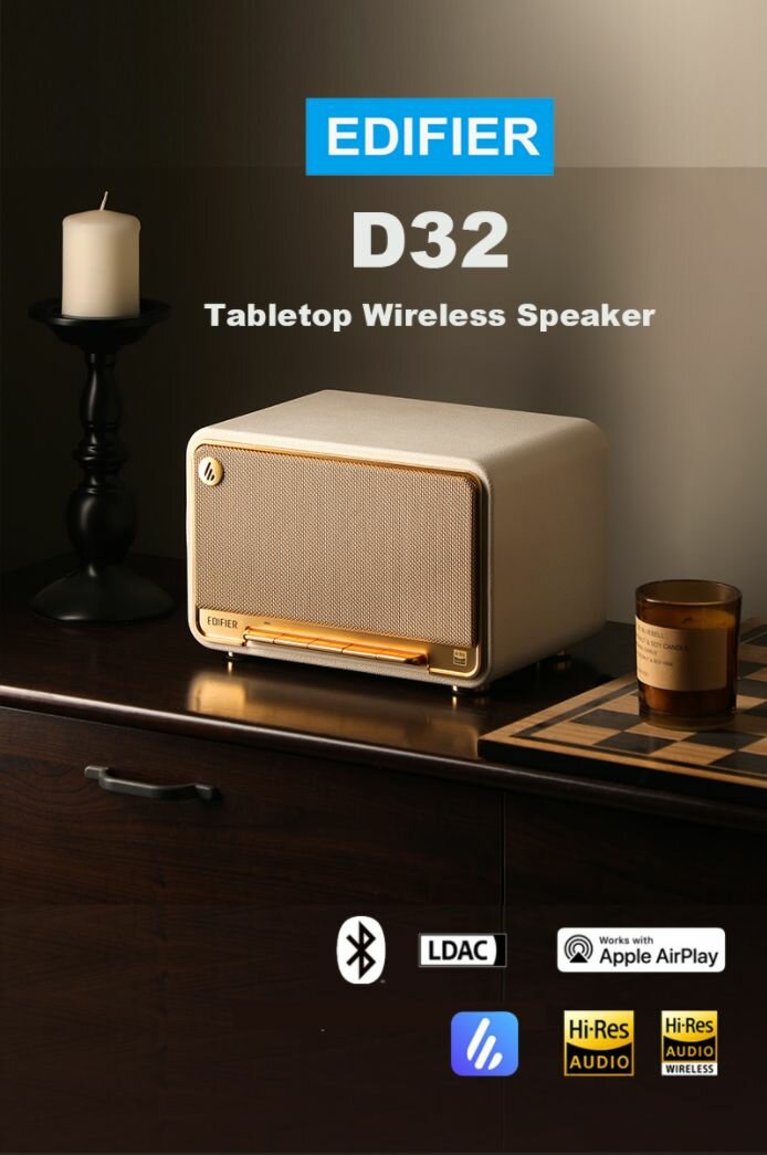 Колонка Bluetooth беспроводная EDIFIER D32 настольная, 60 Вт, белое