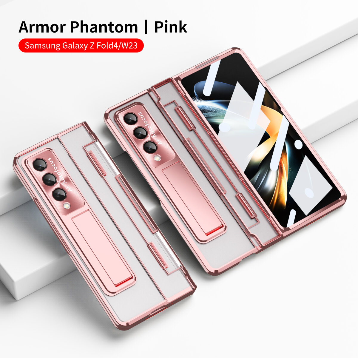 Чехол для Samsung Galaxy Z Fold4/Самсунг Галакси З Фолд 4 с передней пленкой из закаленного стекла, полупрозрачный, чехол-кардиомонитор, поликарбонат (PC), защита камеры, ударопрочный, усиленные углы