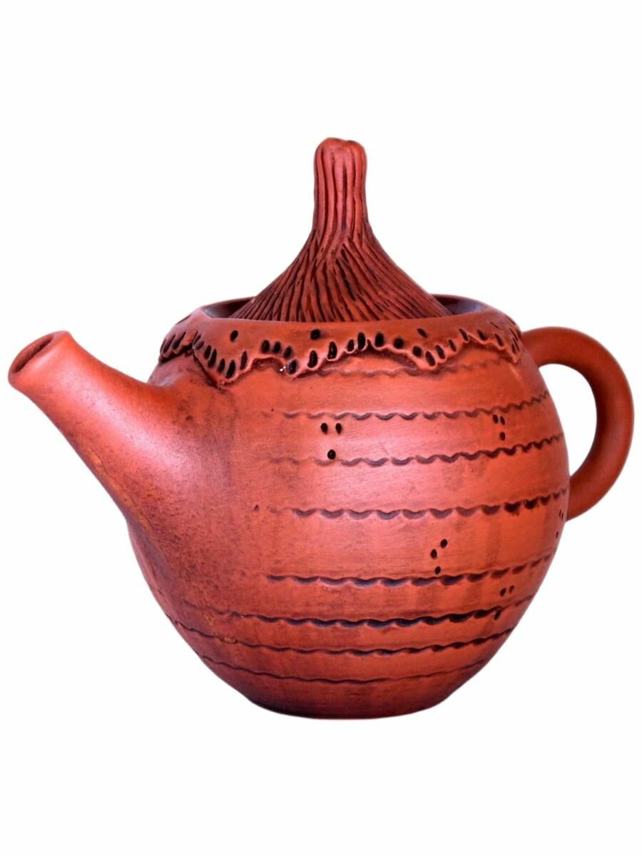 Чайник "Клубничка" + глазурь, заварочный, глина, керамика, ручная работа, 1500 мл.