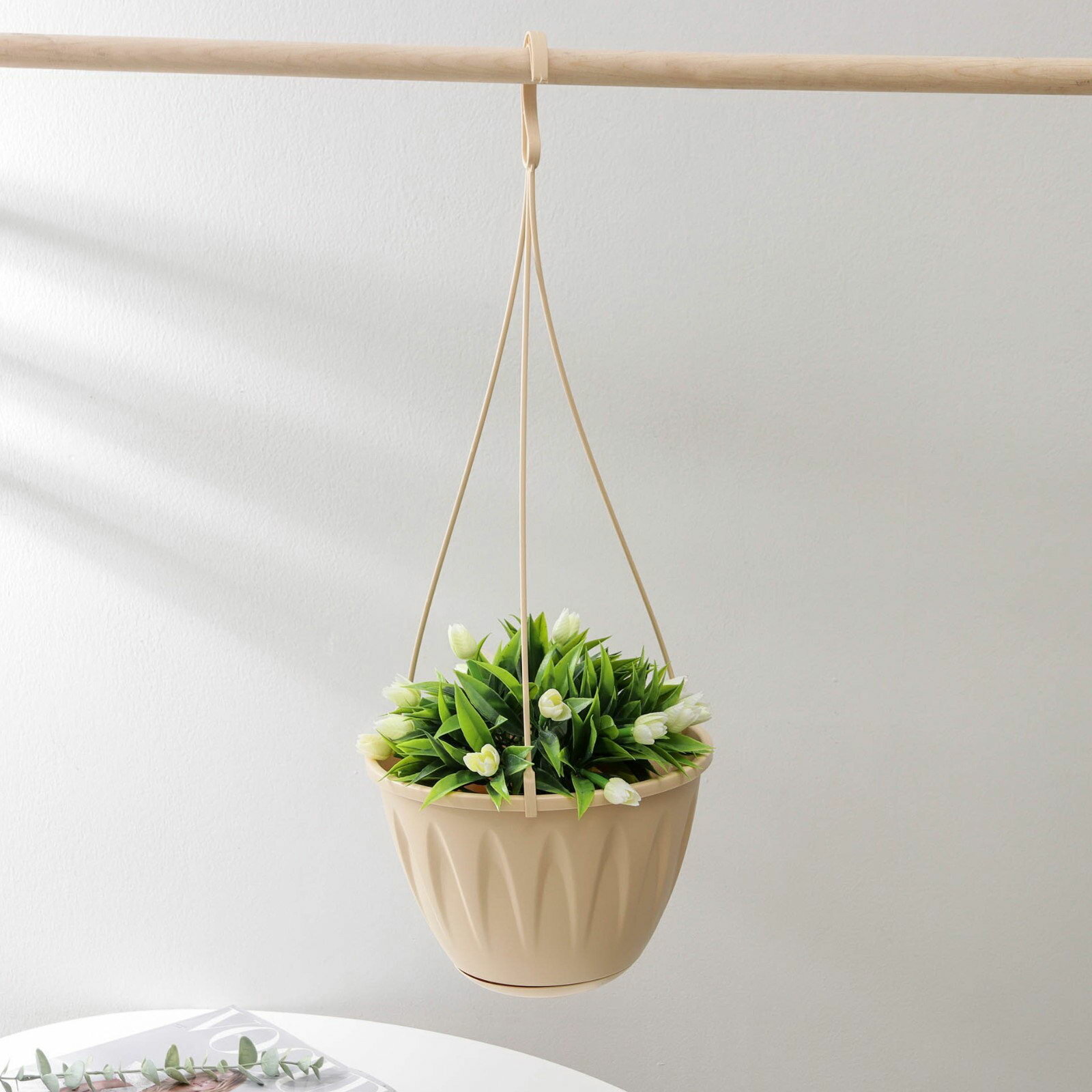 Кашпо для цветов подвесное "Алиция", 3 л, с поддоном, цвет белая глина