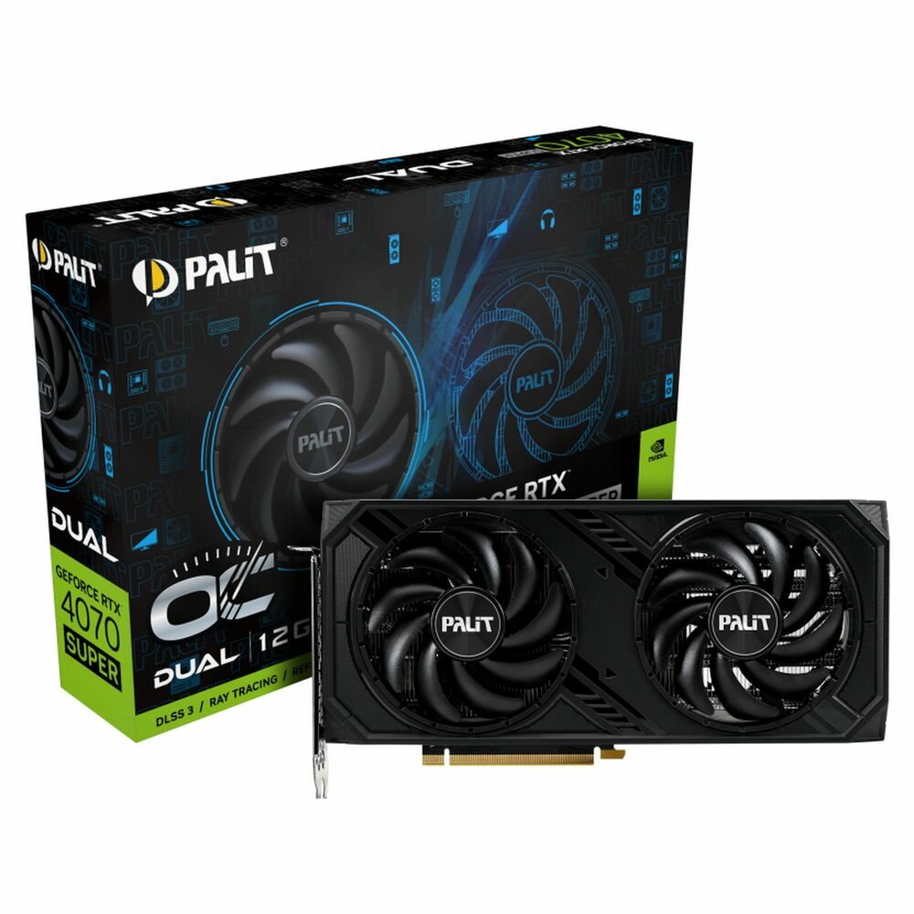 Видеокарта Palit RTX4070 SUPER DUAL OC 12GB GDDR6X 192bit 3xDP HDMI 2FAN RTL