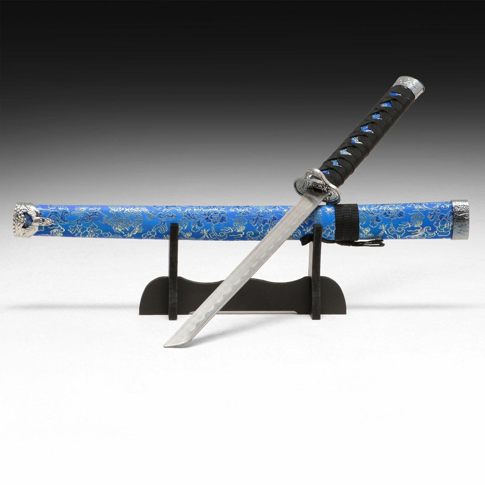 Сувенирное оружие Катана на подставке , синие ножны с цветочным узором, 70 см