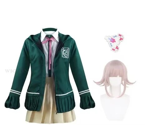 Нанами Чиаки Косплей Аниме Данганронпа Косплей Костюм Старшоклассники Униформа Куртка Лоли Рубашка парики Полный комплект