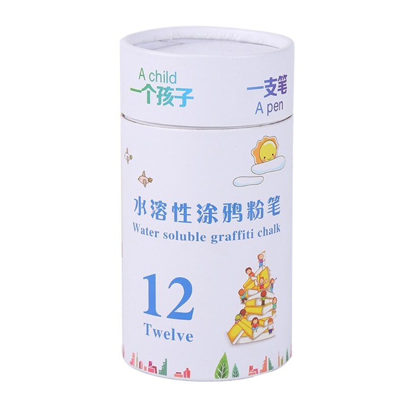 12шт Беспыльный Скручиваемый Мел с Держателем для Мела, Моющийся Тротуарный Мел для Рисования на Белой Доске