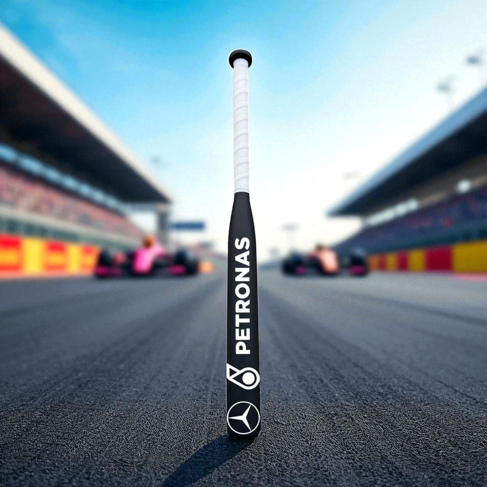 Бита бейсбольная черная с белой рукояткой с логотипом Mercedes-Benz Petronas (Мерседес-Бенц Петронас)