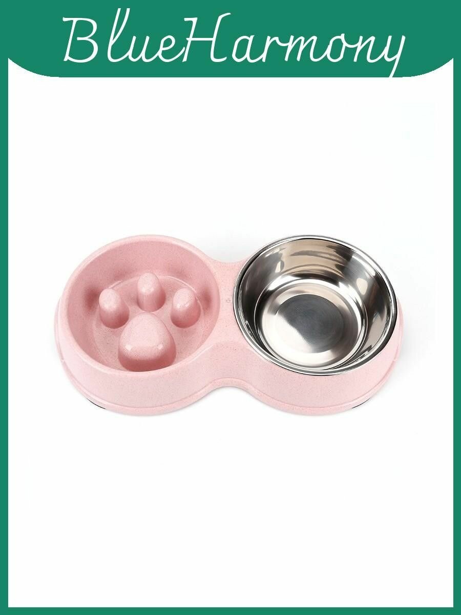 Медленно-кормящая миска Clover для домашних животных, розовая, из пшеничной соломки и нержавеющей стали