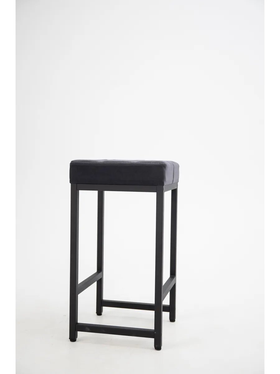 Полубарный стул для кухни без спинки сварной, металлический, велюр, черный