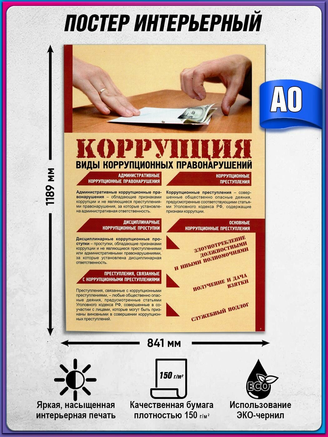 Постер настенный на День борьбы с коррупцией / Формат А0 (84х119 см.)
