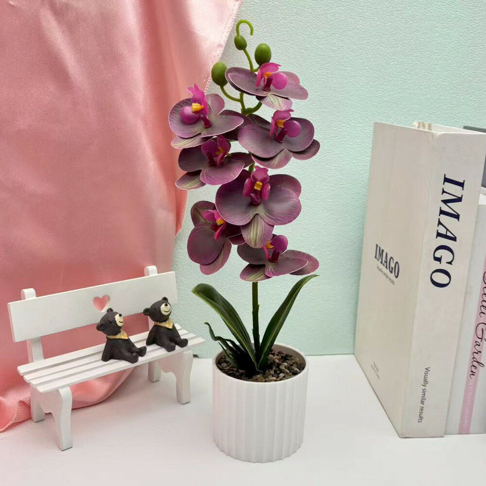 Орхидея в горшке с дизайном дождевых камней для дома и улицы, фиолетовая