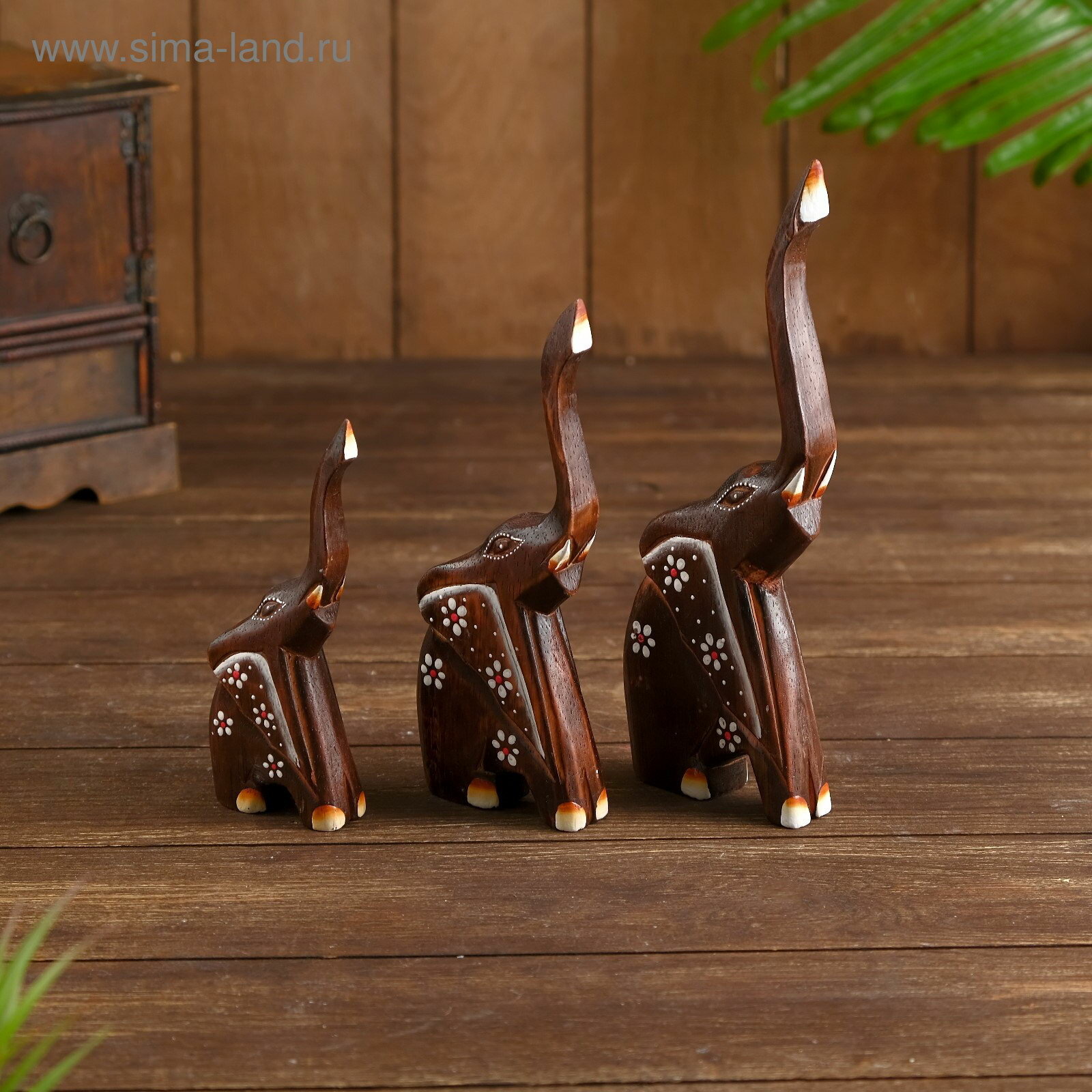 Набор сувенирный "Слоники", 3 шт, 22x3x22 см, цвет: коричневый