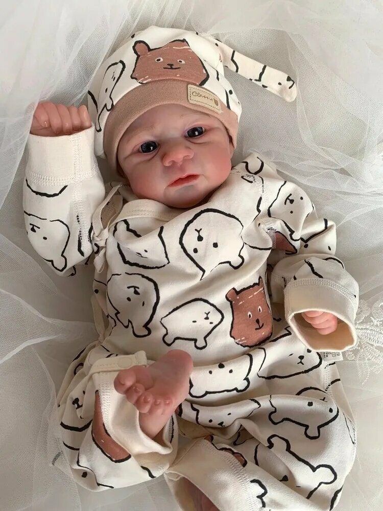 Кукла Реборн NPK из мягкого твердого винила,46 см, Мальчик Малышка, Многослойная 3D роспись кожи