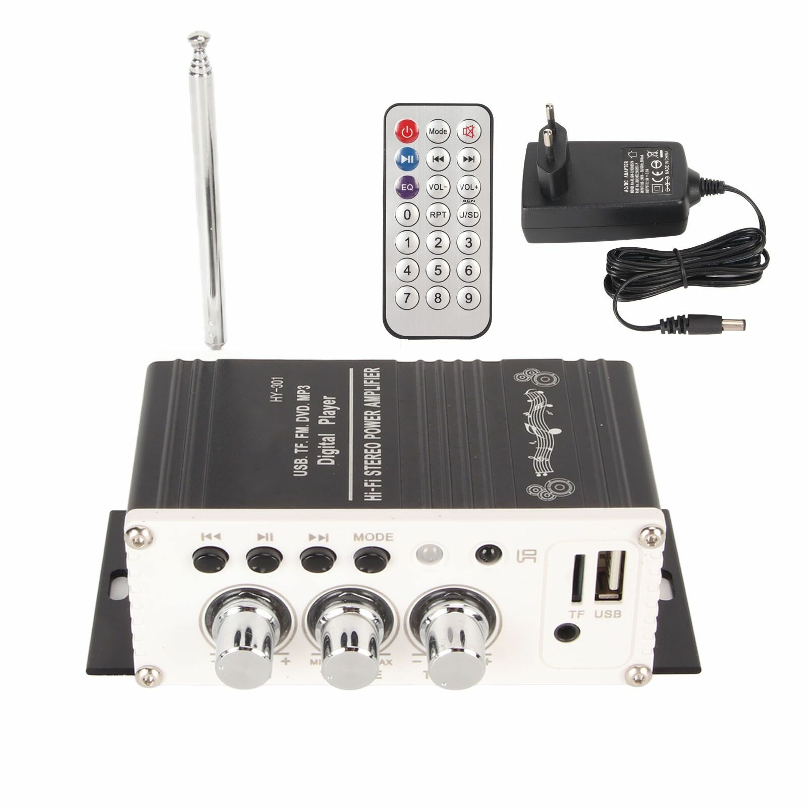 2-канальный усилитель Bluetooth 5.0, мини, с пультом ДУ, EU Plug