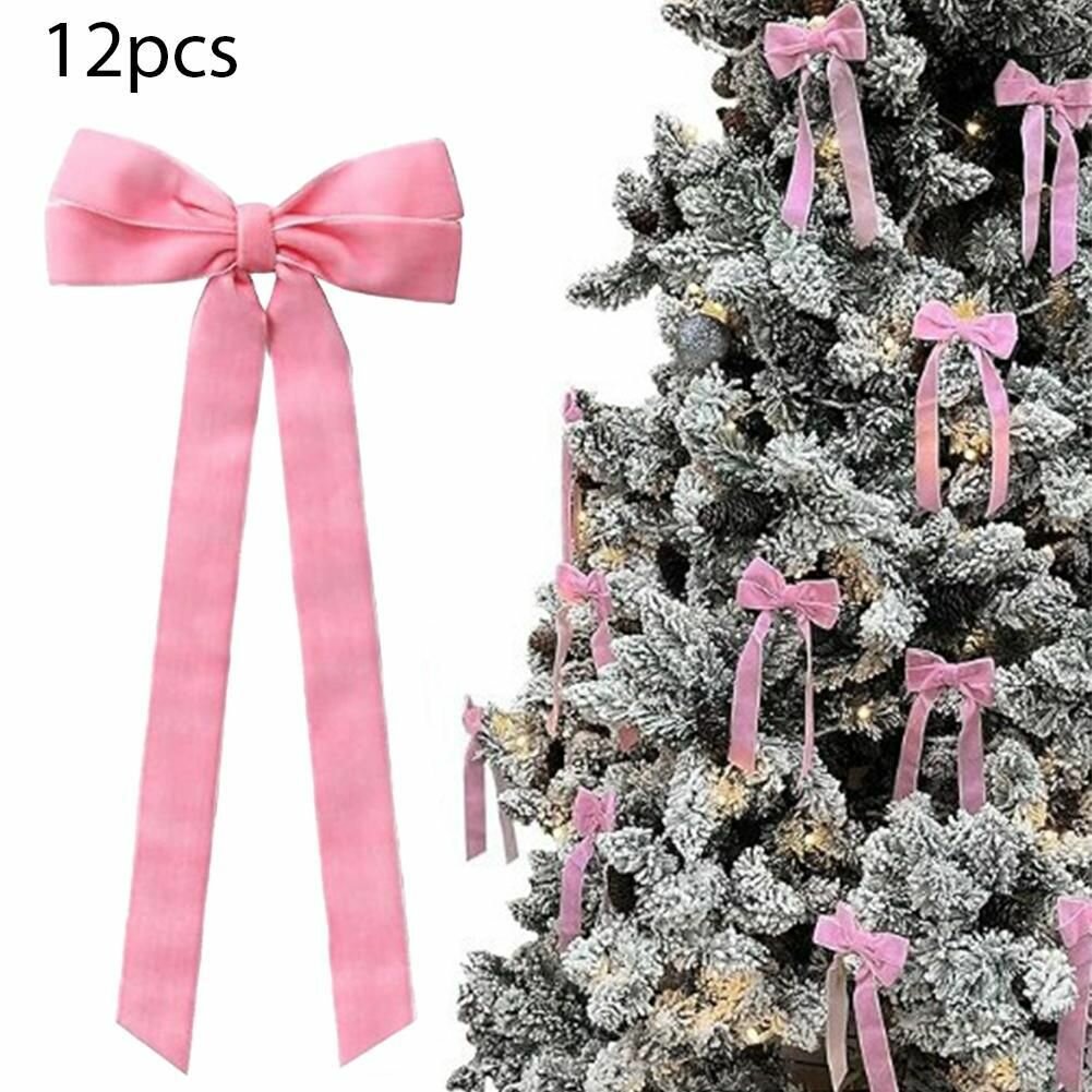 12 бархатных бантов для украшения Рождества, вечеринки