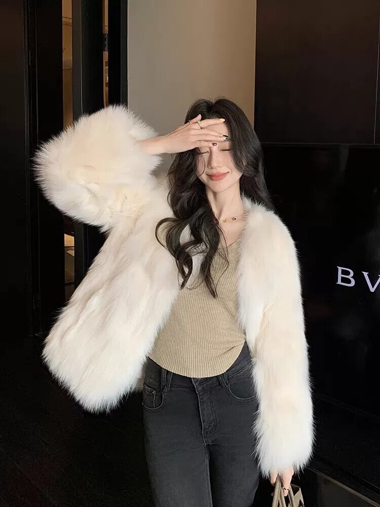 Экологически чистая шуба из меха лисы средней длины, зимняя шуба 2025 года, высококачественная, плотная, теплая, для женщин.