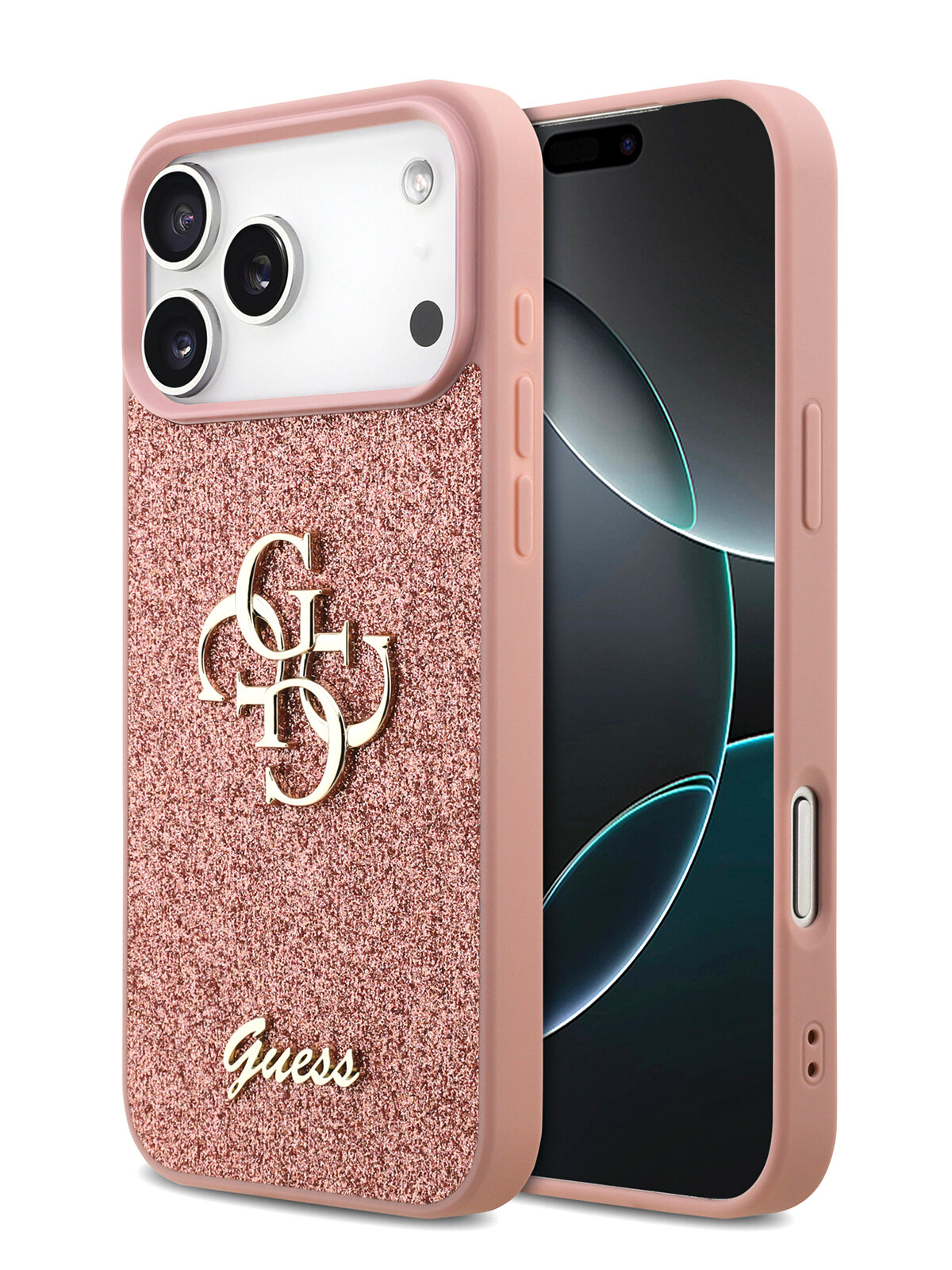 Чехол Guess на iPhone 17 Pro, Fixed Glitters с покрытием из блесток, розовый