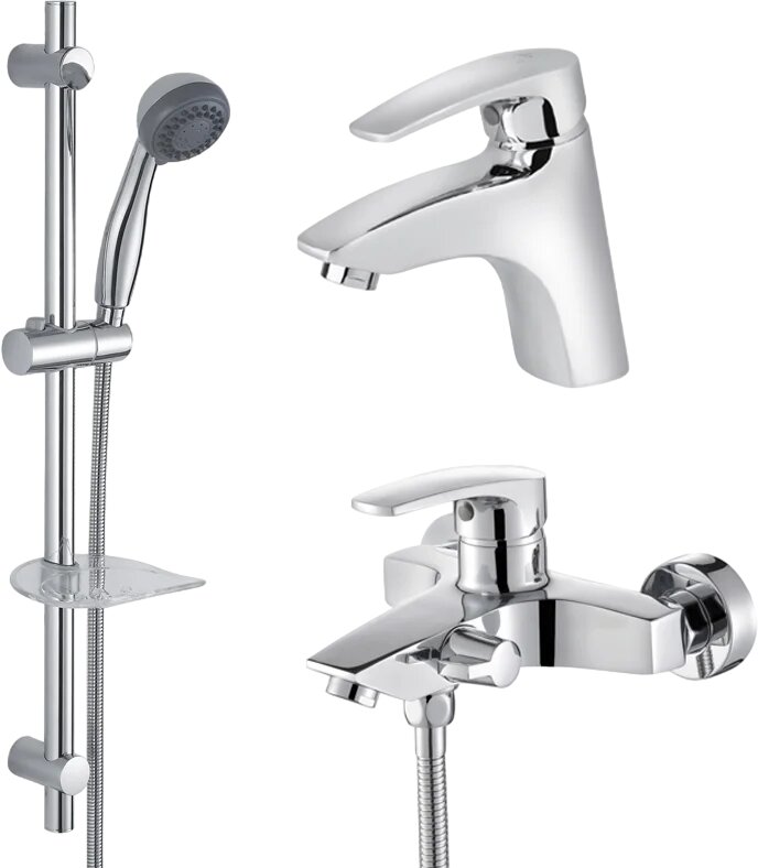 Комплект для ванной Kaiser Guss 6800К 4 в 1, со смесителем, с изливом, латунный, хром, глянцевый, душевая система