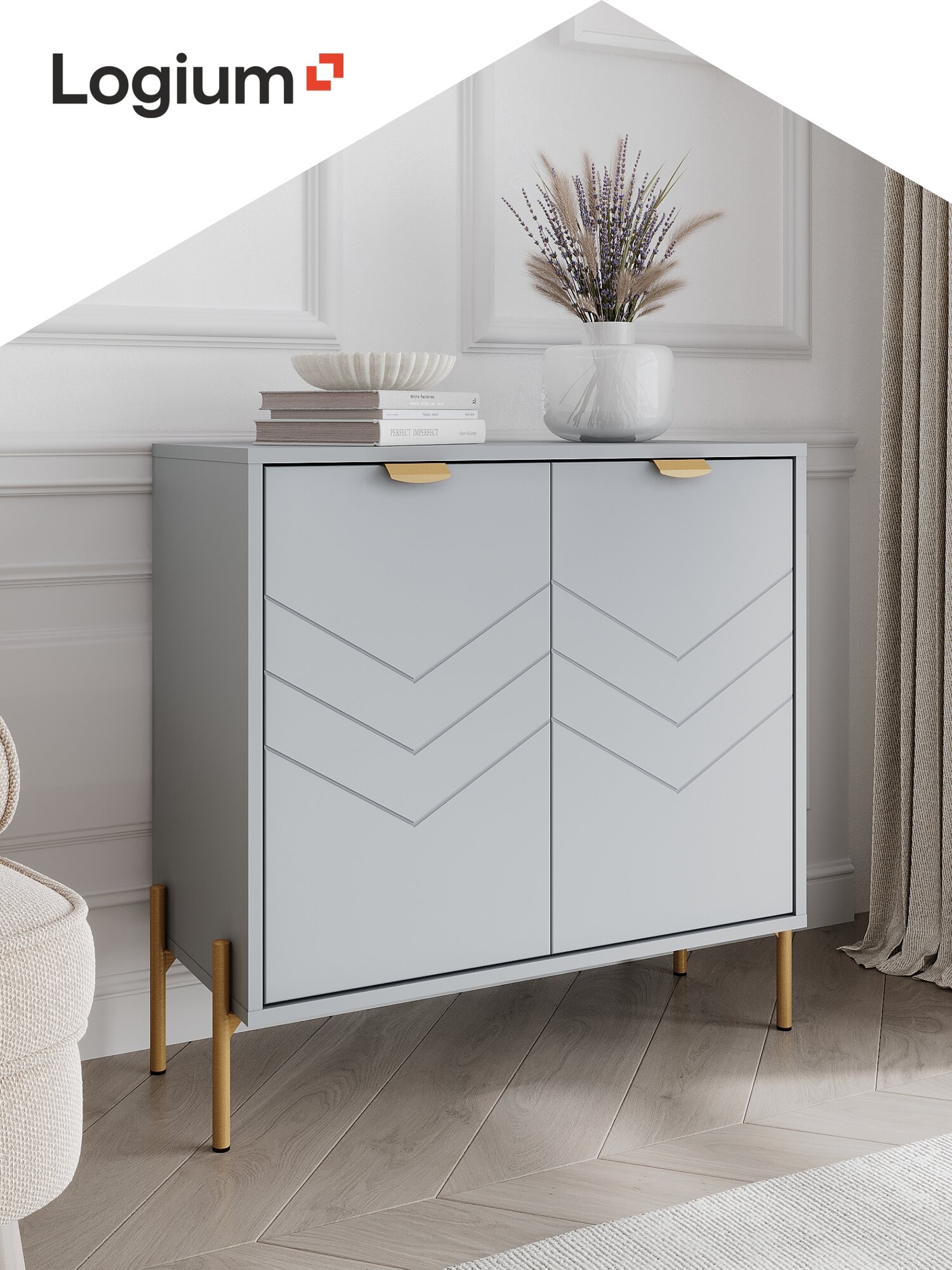 Комод для вещей с дверцами, 79х34х76 см, Венеция 16.229.02, Шиншилла серая, Серый опал софт