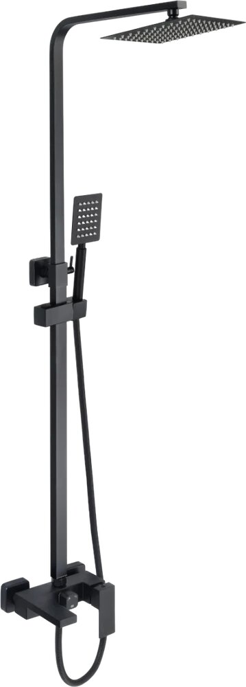 Душевая стойка D-lin H10A24 со смесителем, черная, матовая, с тропическим душем, с изливом, с лейкой, душевая система, нержавеющая сталь, рычаг сбоку