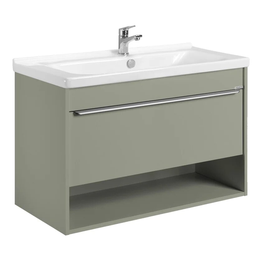 Тумба с раковиной AQUATON Хоуп 100 подвесная, 1 ящик, хаки