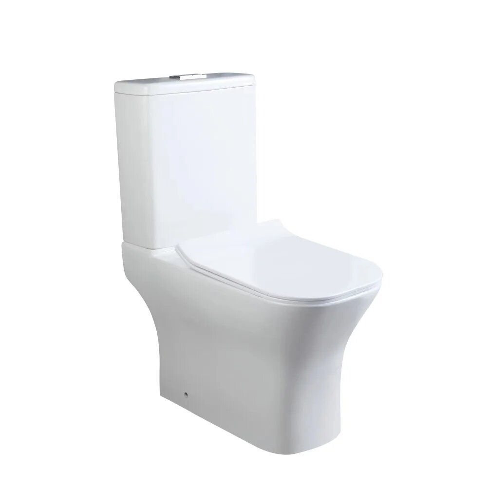 Унитаз-компакт напольный SantiLine SL-5043 с микролифтом, безободковый, антивсплеск, фарфоровый, белый, глянцевый, овальный, с нижним подводом, сиденье для унитаза в комплекте