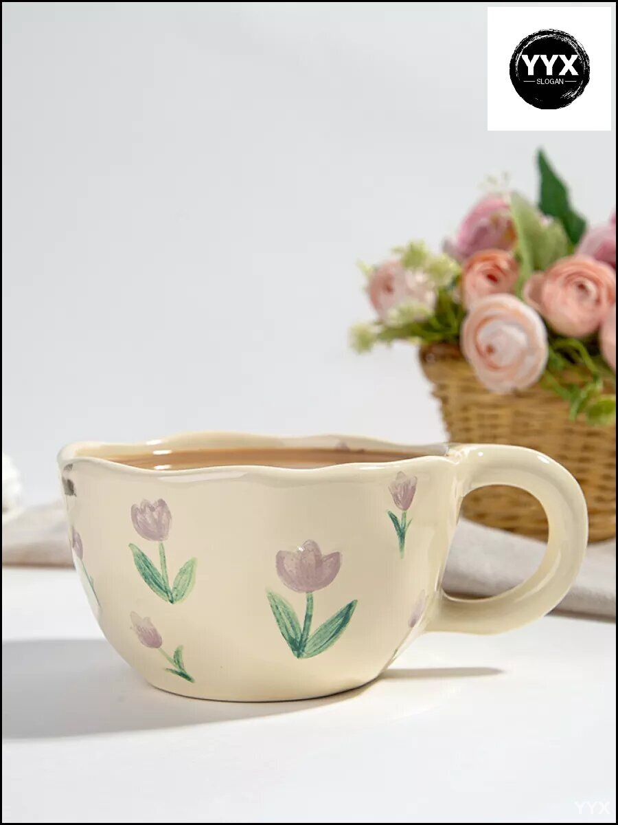 Кружка керамическая, для чая и кофе, с дизайном цветы и растения, 250мл