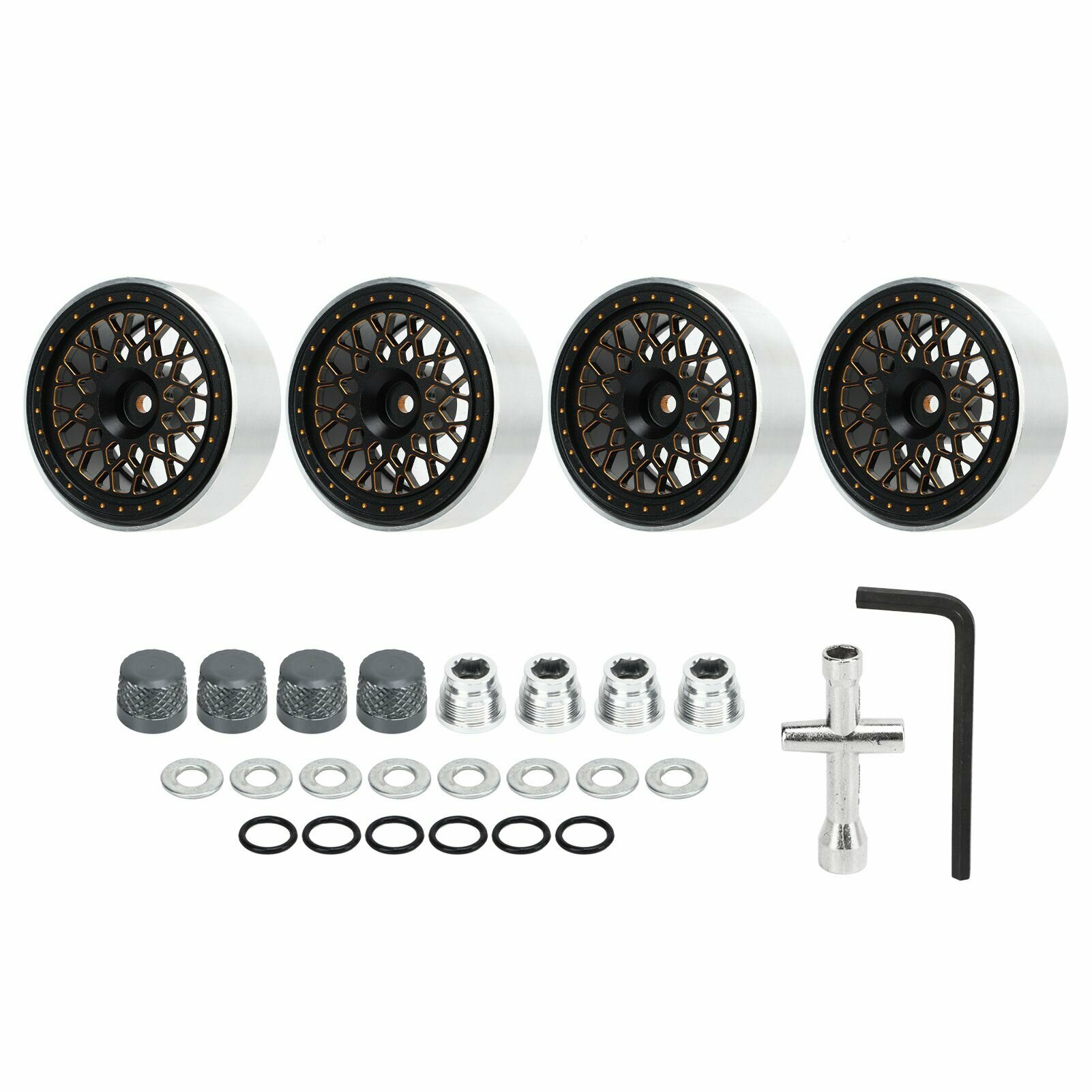 4 шт, обод колеса с замком для радиоуправления, 1,9-дюймовый RC-ступица из алюминиевого сплава с гаечным ключом для колпака колеса для радиоуправляемого автомобиля 1/10