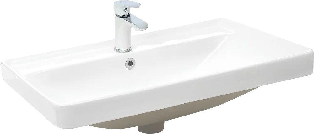 Раковина встраиваемая сверху Weltwasser WW Deilbach 10000004639 7608 80 полувстраиваемая, фаянсовая, раковина для ванной, белая, прямоугольная, со встроенным сливом-переливом