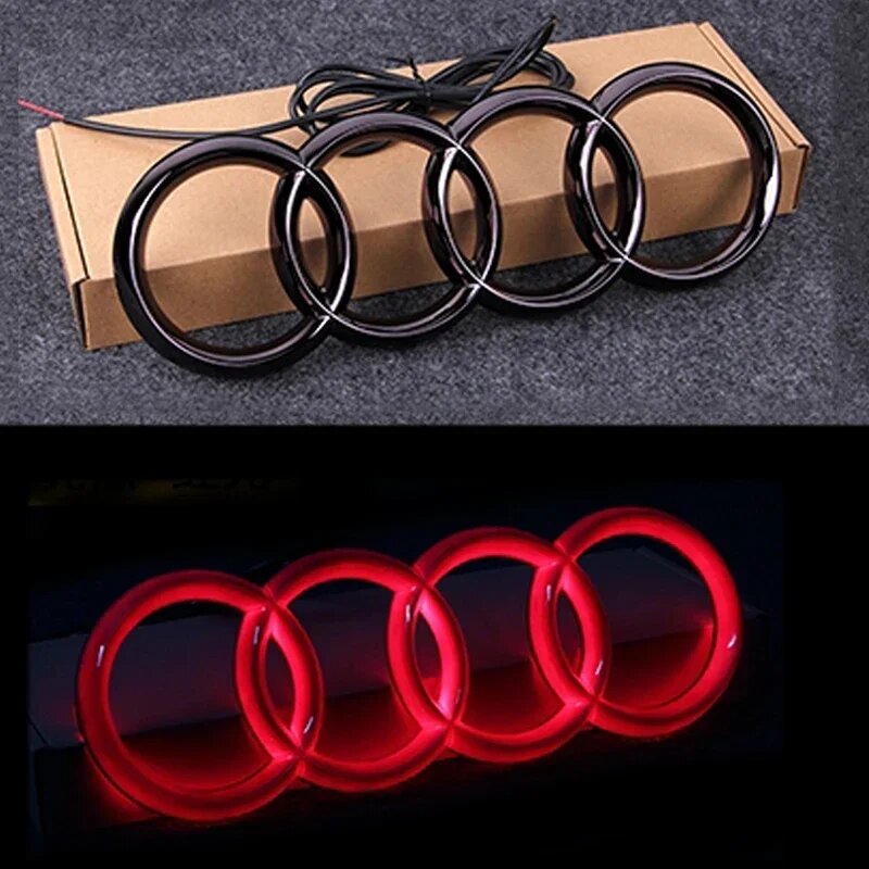Для Audi светодиодный логотип, значок на переднюю решетку автомобиля, эмблема, наклейка A3 A4 A5 A6 Q5 RS5 A4L Q3 A8, наклейки, авто внешнее украшение Black---Red Light, 24.9cm