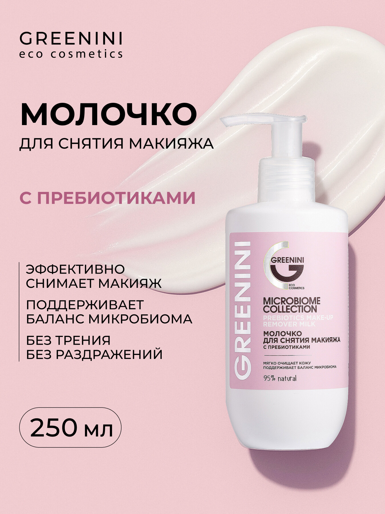 Greenini Молочко для снятия макияжа с пребиотиками для всех типов кожи 250 мл