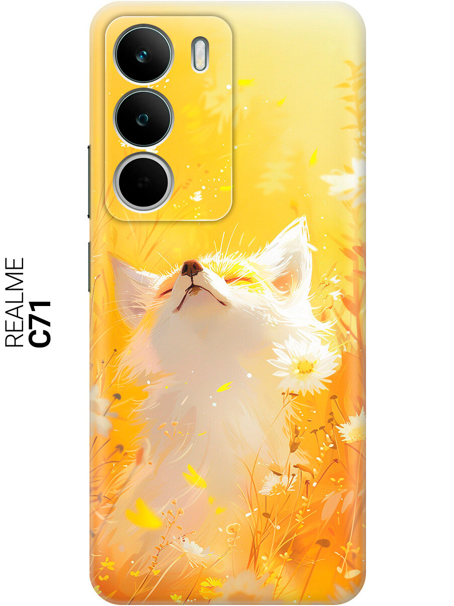 Силиконовый чехол на Realme C71 с принтом "Лиса в цветах"