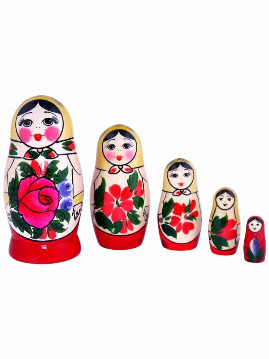 Матрешка кукольная 5 предметов, Хохломская роспись (Хохлома), ручная авторская работа