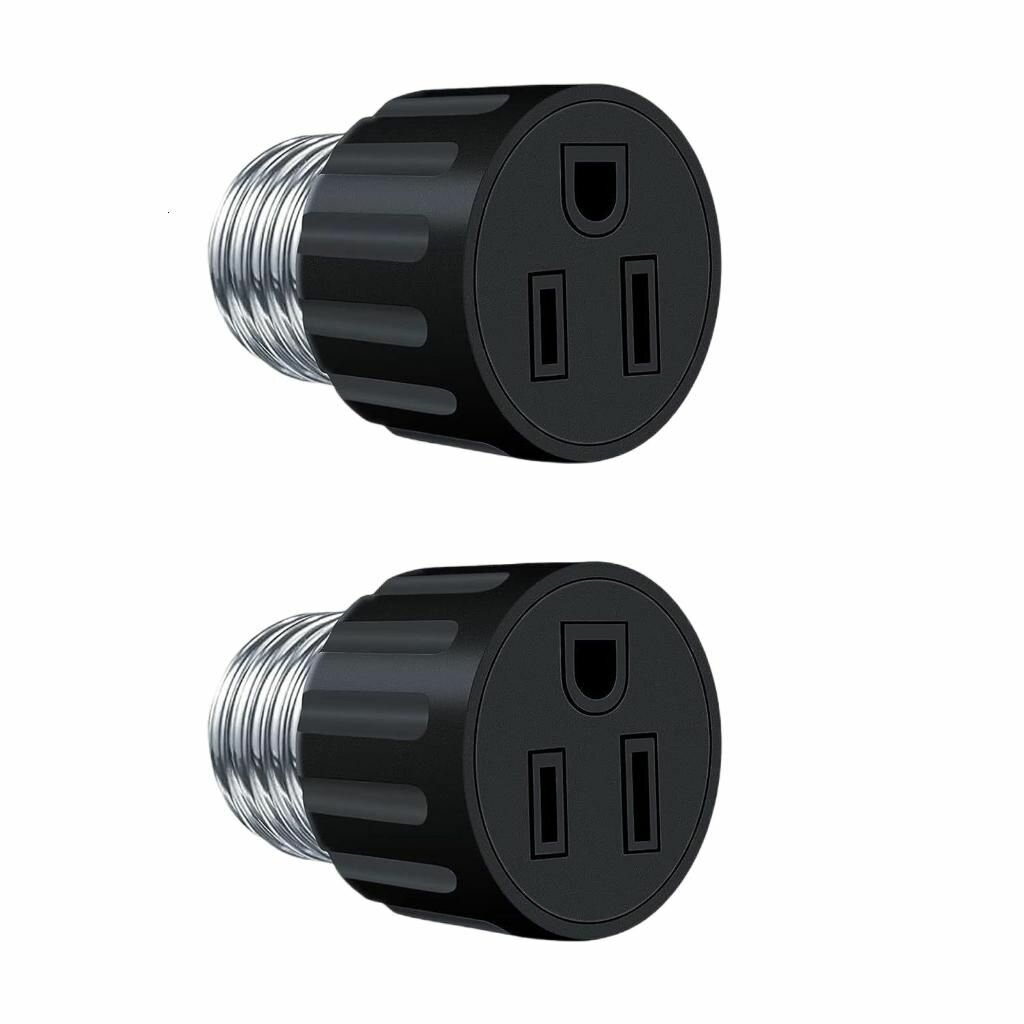 2 шт. E26 переходник для розетки с 3 контактами, Черный