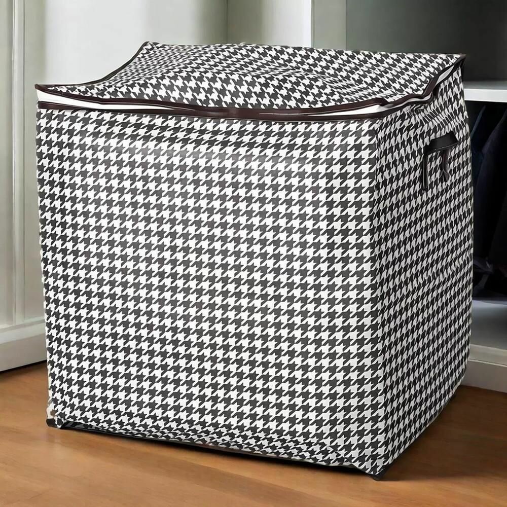 Большой серый кофр из водонепроницаемой ткани на молнии с ручками для хранения одежды, постельного белья и вещей в шкафу