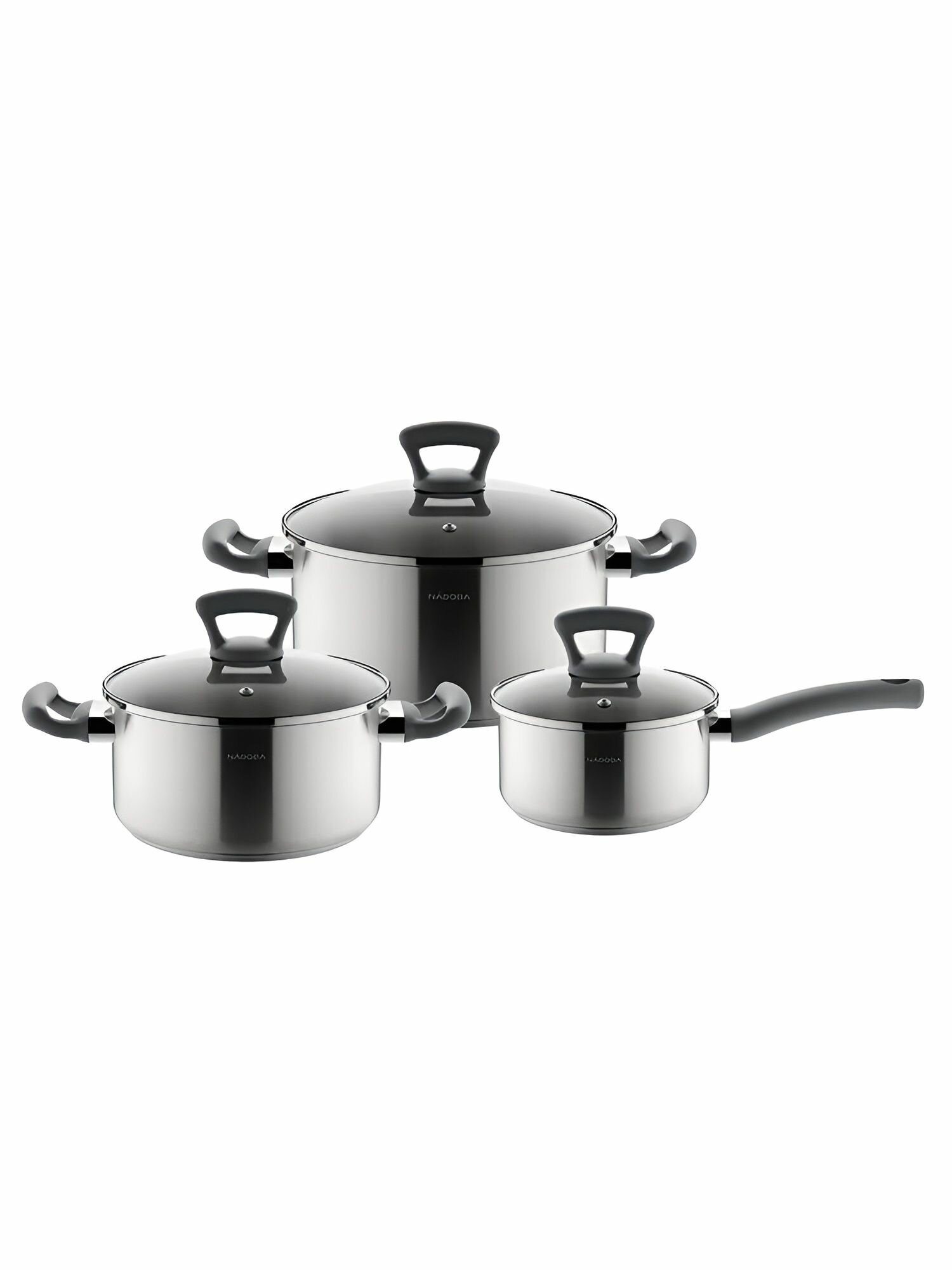 Набор Кастрюль С Крышкой, С Ковшом И Толстым Дном Для Кухни и Готовки. Маленьких, Больших Из Нержавеющей Стали Для Газовых, Электрических, Индукционных Плит. Стальной, 3шт