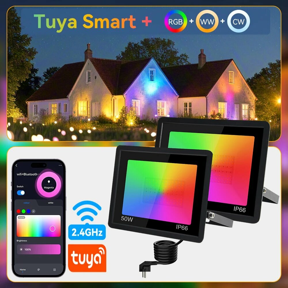 Умный прожектор TUYA RGB 100W, No Plug