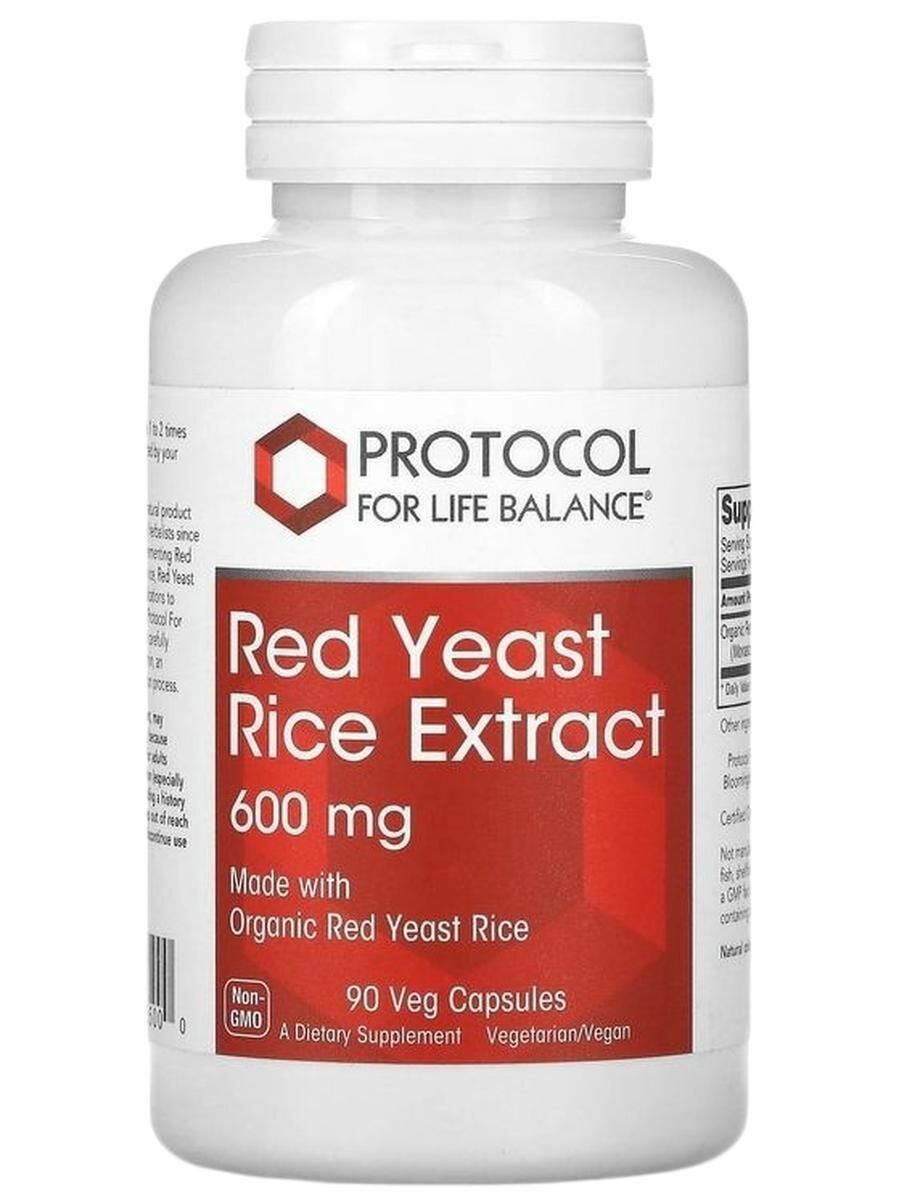 Protocol for Life Balance, Экстракт красного дрожжевого риса, 600 мг, 90 растительных капсул