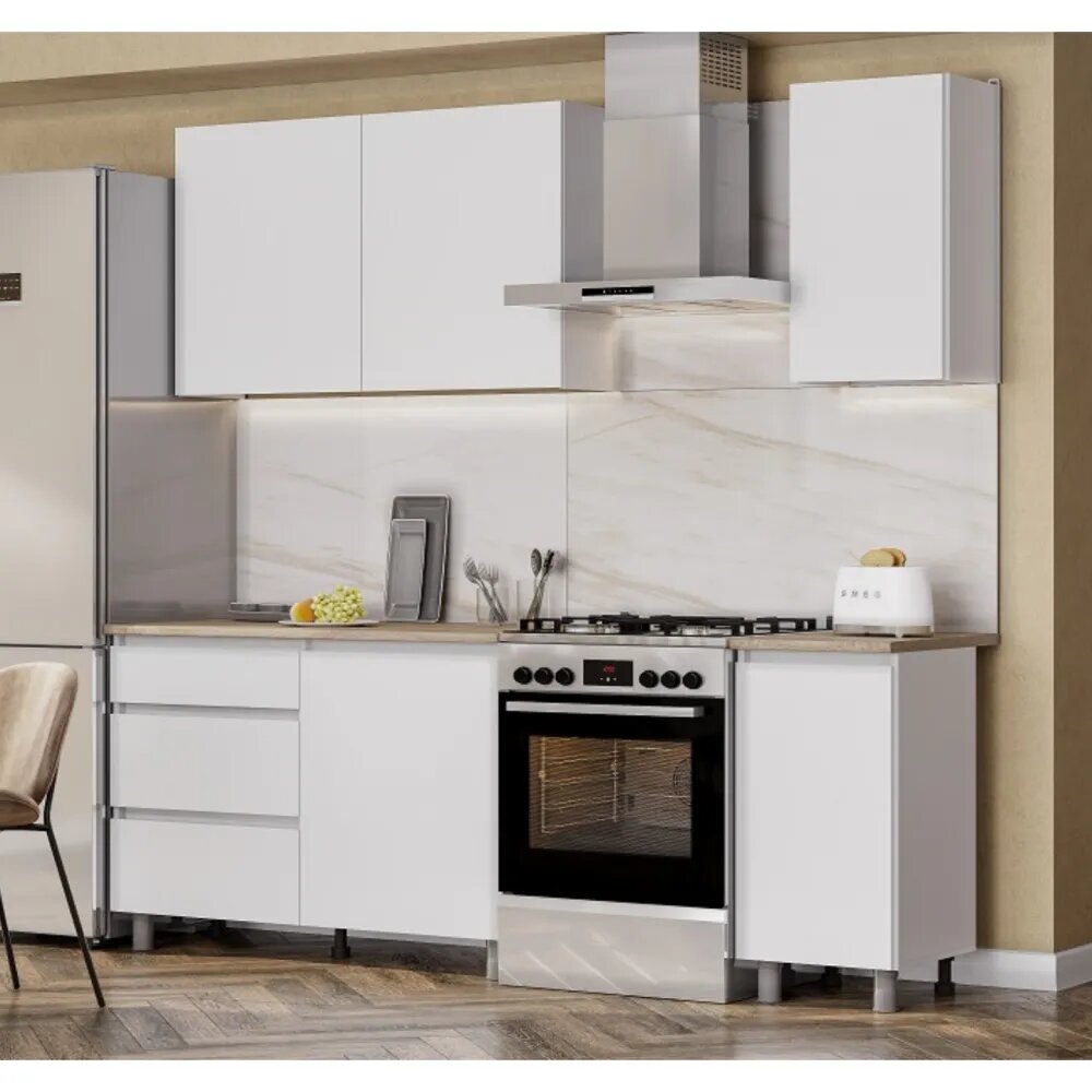 Кухня мркг 3/Денвер 1,6м Белый текстурный/Дуб сонома