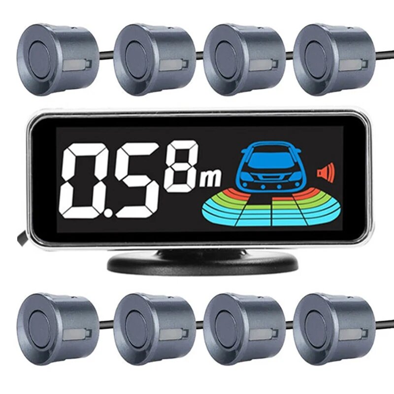 Комплект нескольких радарных датчиков парковки с подсветкой, парктроник, светодиодный дисплей, резервный монитор, детектор, помощник, датчик 4/8, сигнализация, 4 sensors, Gray sensors