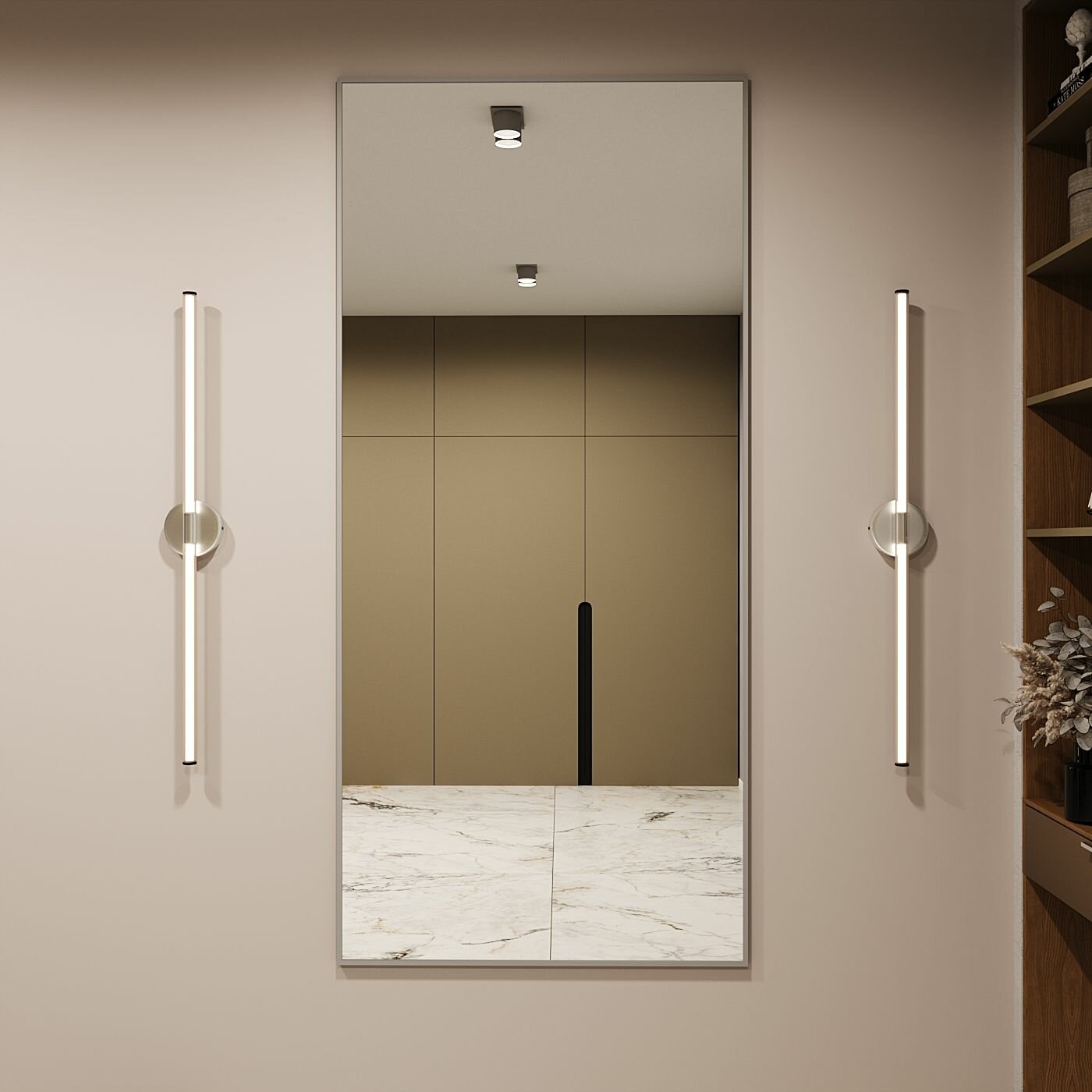 Зеркало настенное 190х80 см. BLX MIRROR интерьерное в алюминиевой раме, Серебро