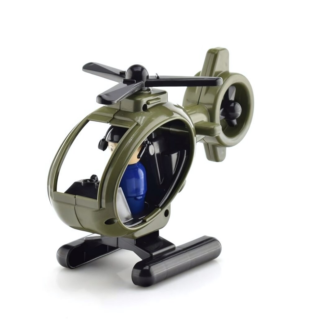 Игрушечный вертолет «Детский сад» с пилотом, оливковый, пластик, вращающиеся пропеллеры