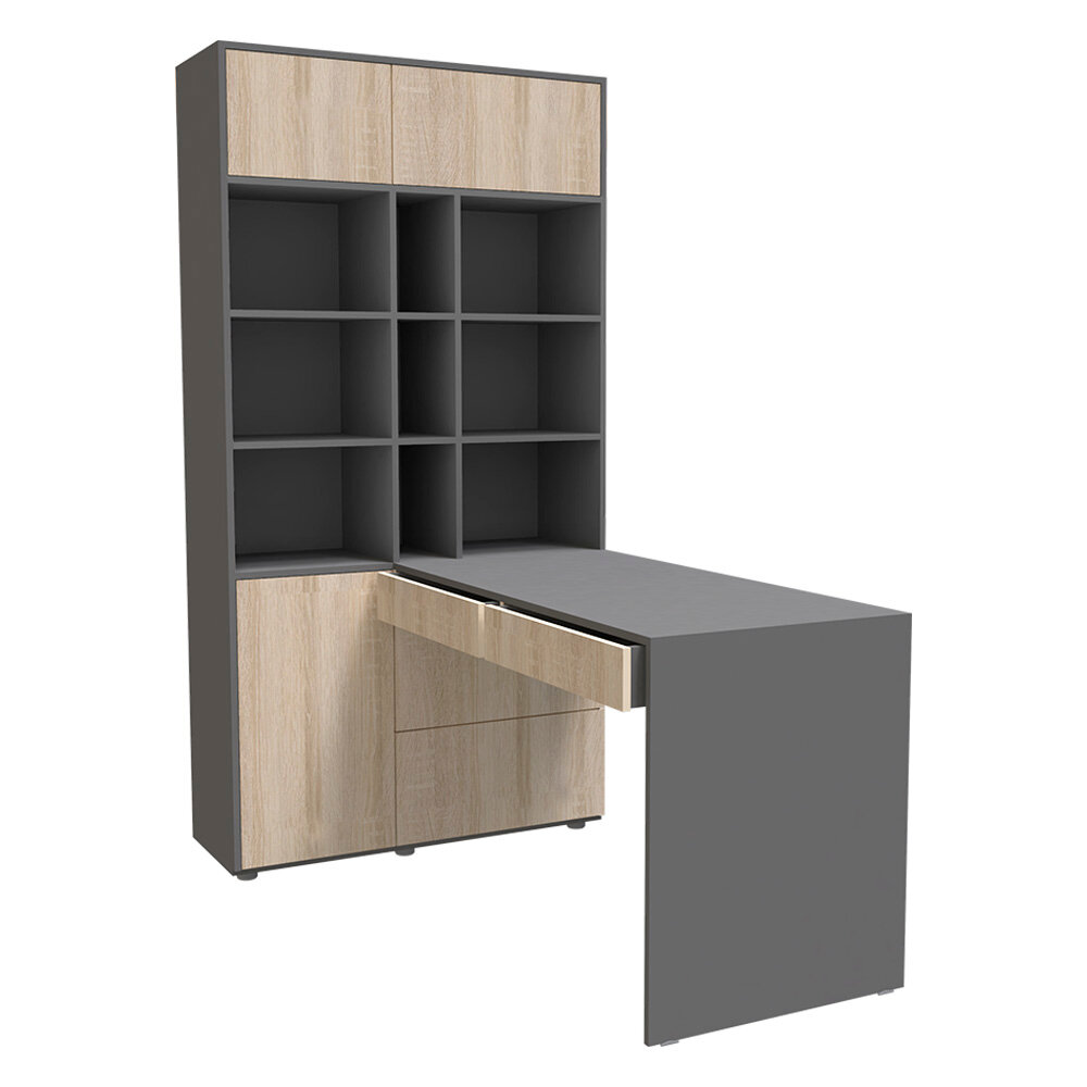 Стол письменный со стеллажом 1000 Темно-серый Дуб Сонома